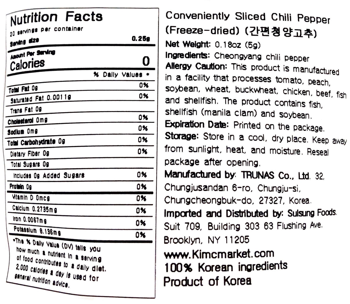 One Tablet Chopped Cheongyang Chili Pepper (20g) – Kim'C Market
