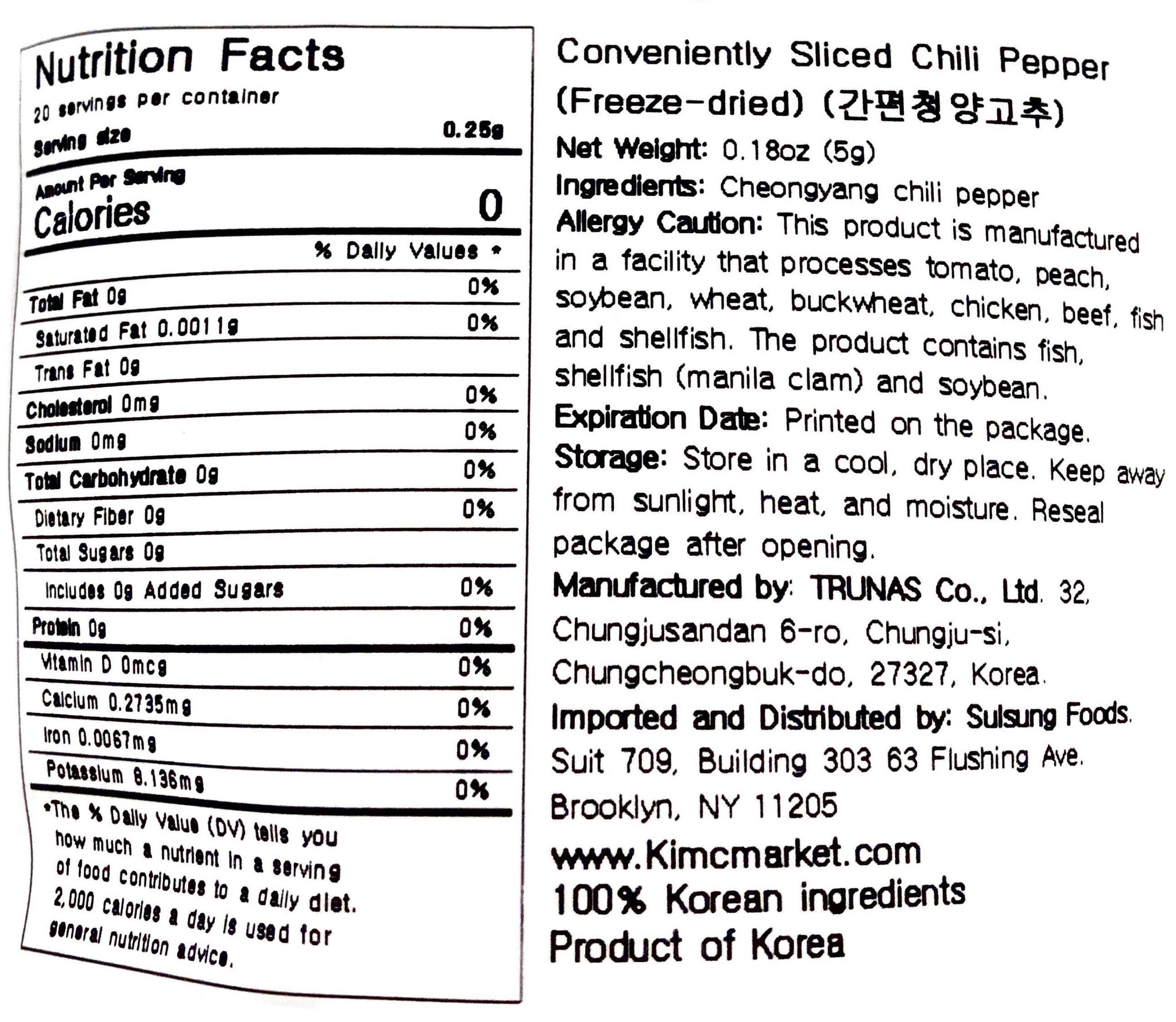 One Tablet Chopped Cheongyang Chili Pepper (20g) – Kim'C Market